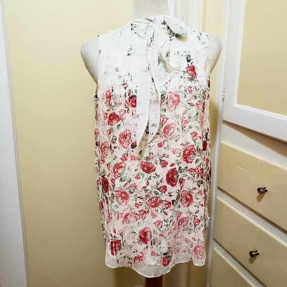 Marchesa | Tops | Marchesa Rose Sleeveless Blouse Tieup Neck | Poshmark